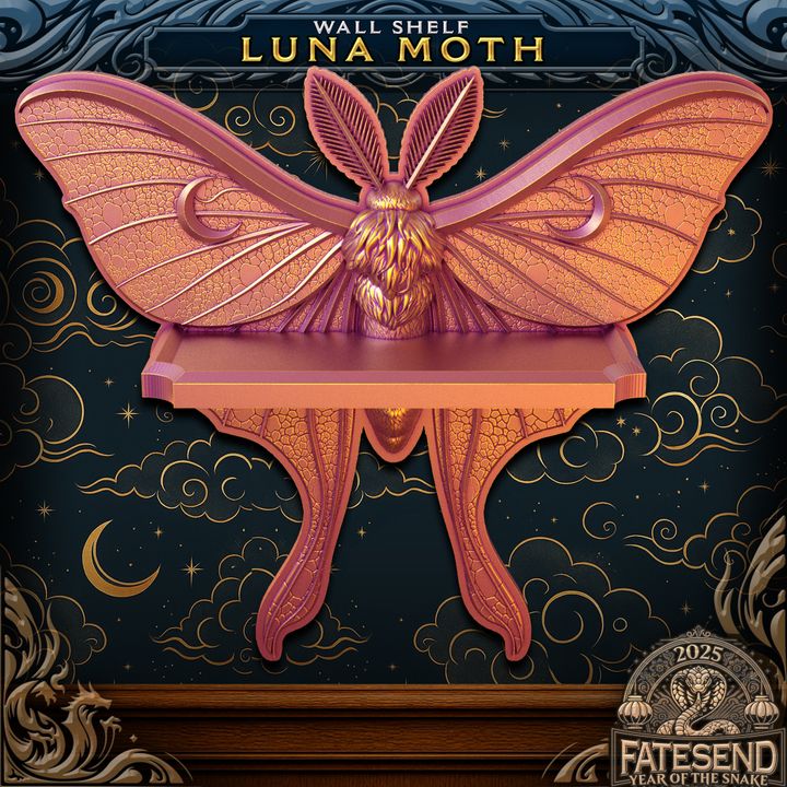 3D Printable Luna Moth Wall Shelf - Store your minis, display your dice ...