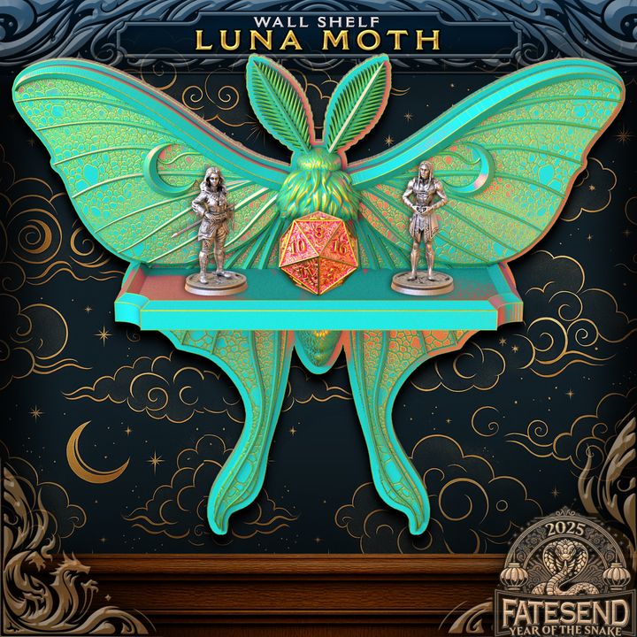 3D Printable Luna Moth Wall Shelf - Store your minis, display your dice ...
