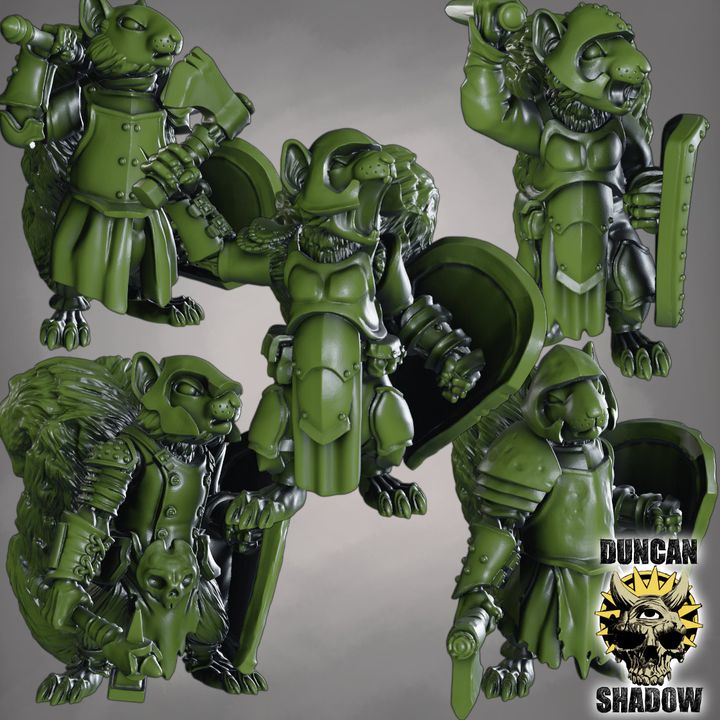 3D Printable Squirrel folk with Hand Weapons and Shields (Pre Supported ...