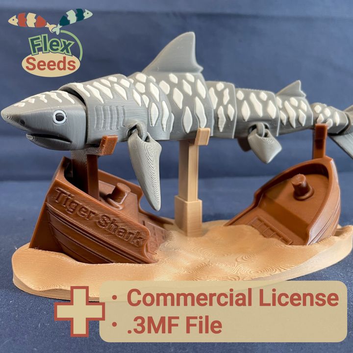 3D Printable Flexi Tiger Shark Mark-Ⅱ(Print-in-place) by 3D Flexseeds