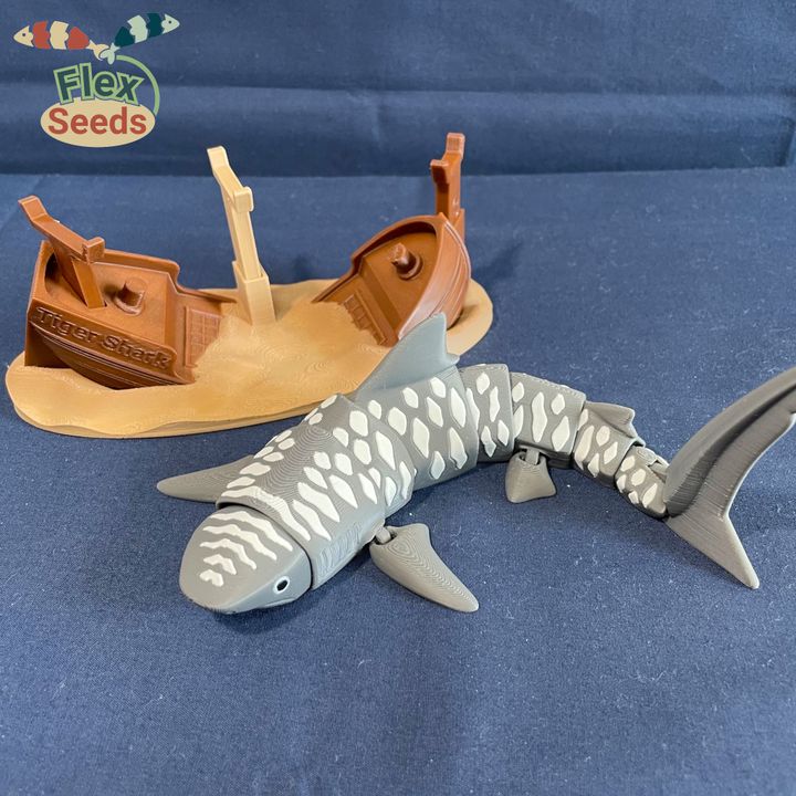 3D Printable Flexi Tiger Shark Mark-Ⅱ(Print-in-place) by 3D Flexseeds