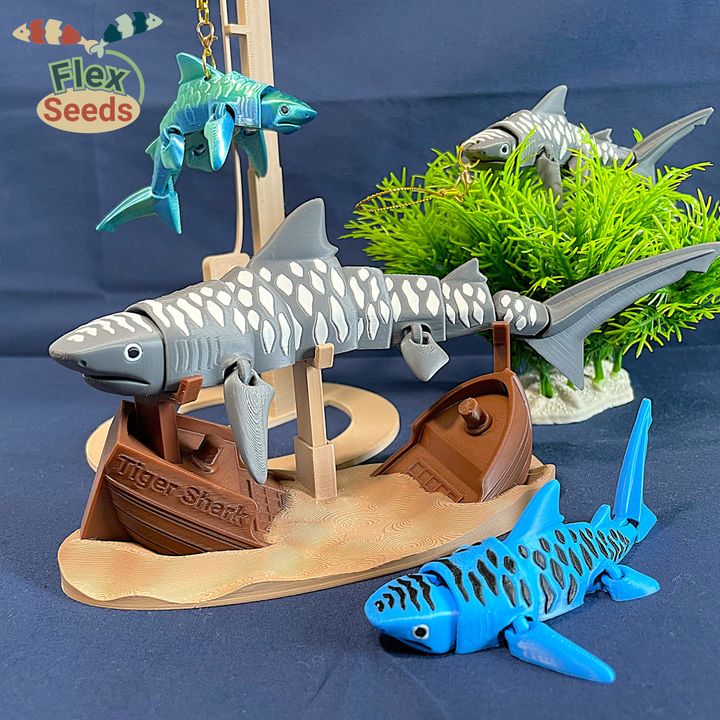 3D Printable Flexi Tiger Shark Mark-Ⅱ(Print-in-place) by 3D Flexseeds