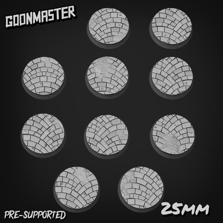 3D Printable Curved Brick Bases / Toppers 25mm Round x 10 by Goon Master