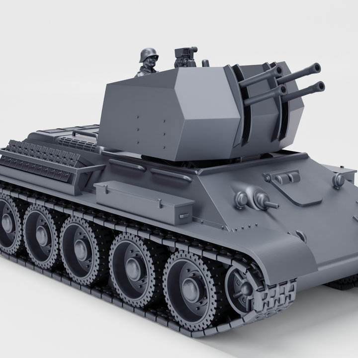 3D Printable Flakpanzer T-34(r) (2cm Flakvierling 38) + 1 Shooter (Ad ...