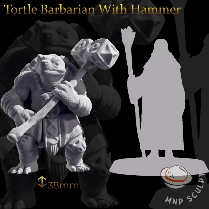 3D Printable Tortle Barbarian With Hammer by MNP Sculpt