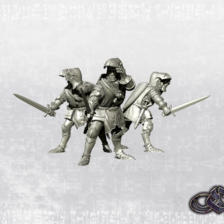 3D Printable "Knight on foot on the defensive and raising his visor ...