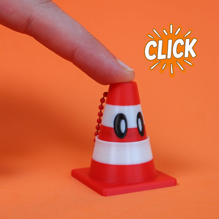 3D Printable Traffic Cone Fidget Clicker - Keychain by Clickify 3D