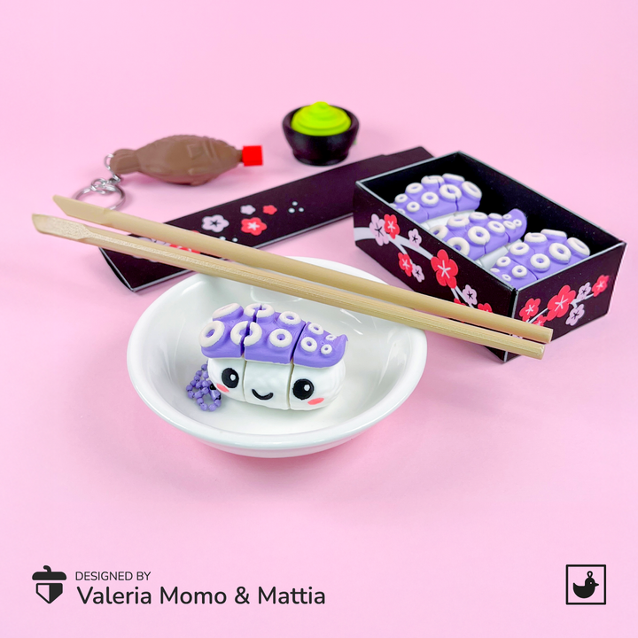 3D Printable Cute Flexi Sushi Nigiri Octopus 🐙 , Fun Keychain Toy, 🍣 ...