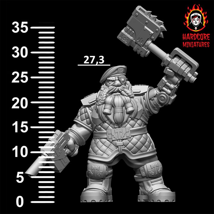 3D Printable Space Dwarf Veteran Sergeant by Hardcore Miniatures