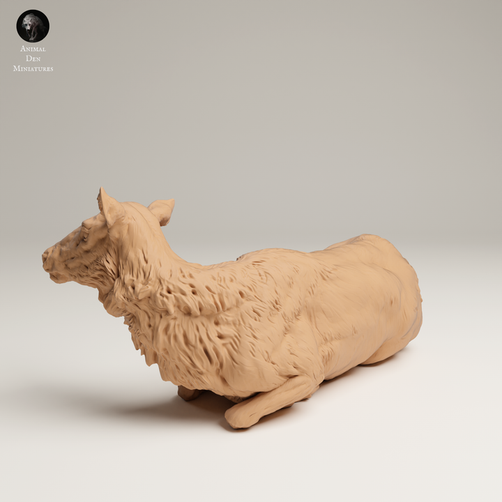 3D Printable Rocky Mountain Elk Cow Lying by Animal Den Miniatures
