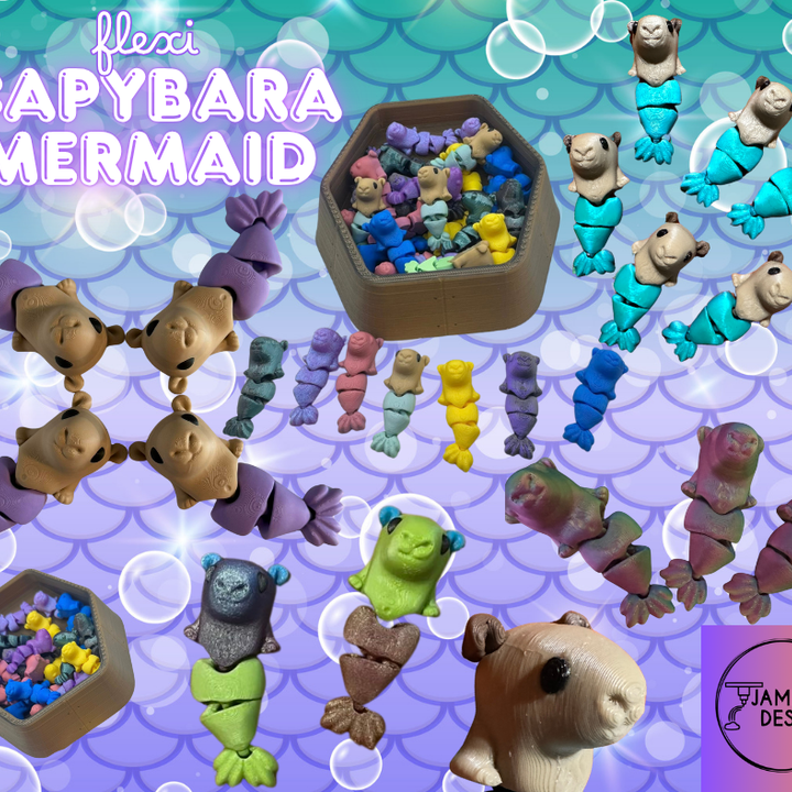 3D Printable Flexi Capybara Mermaid-- No AMS needed, perfect for minis ...