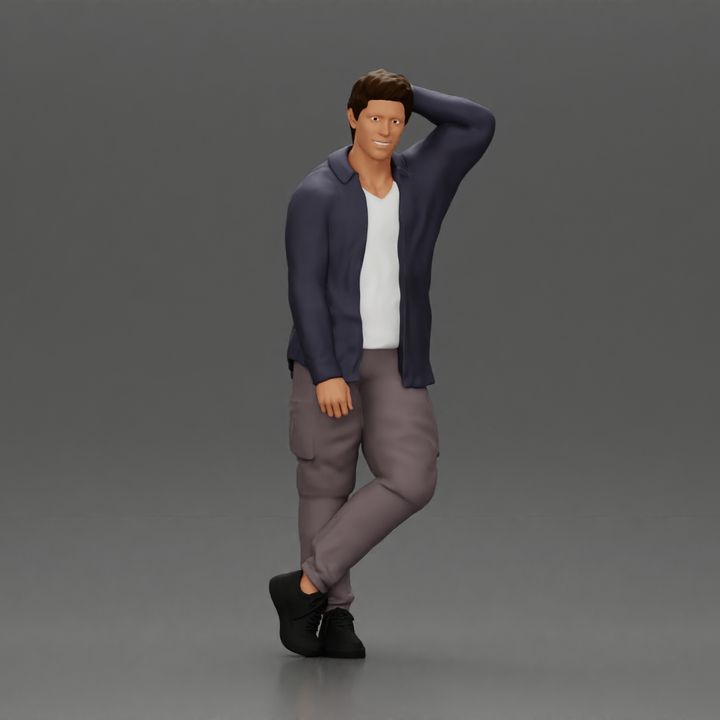 3D Printable Fashion model posing casually in open shirt cargo pants ...