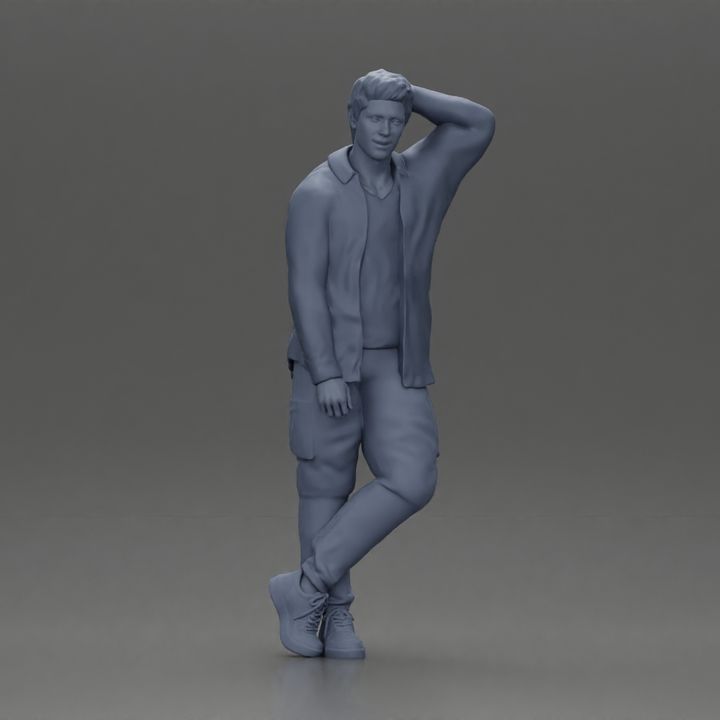 3D Printable Fashion model posing casually in open shirt cargo pants ...