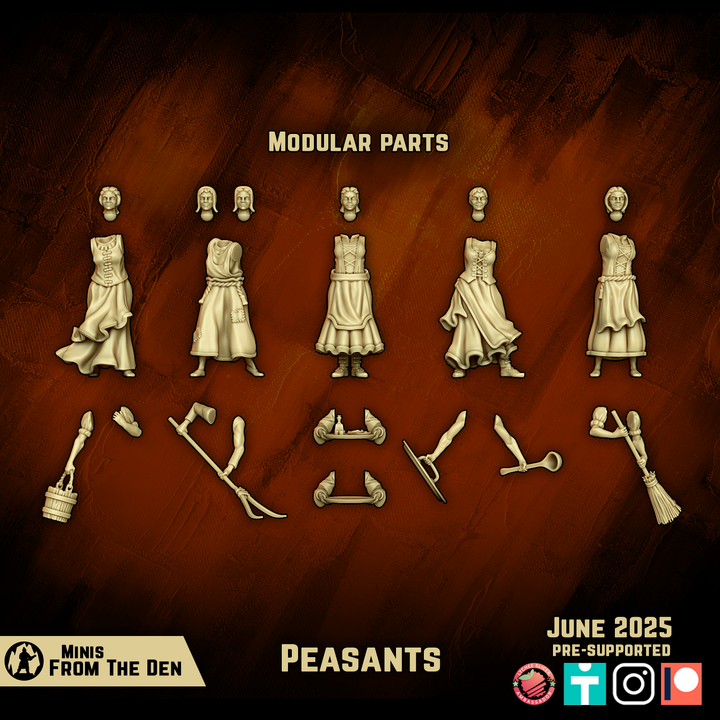 3D Printable Peasants - MINIS PACK [MODULAR] by Minis From the Den