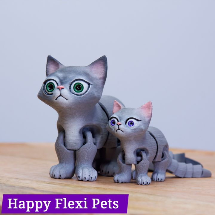 3D Printable Busya the cat - print in place flexible toy (#4) by Happy Flexi pets