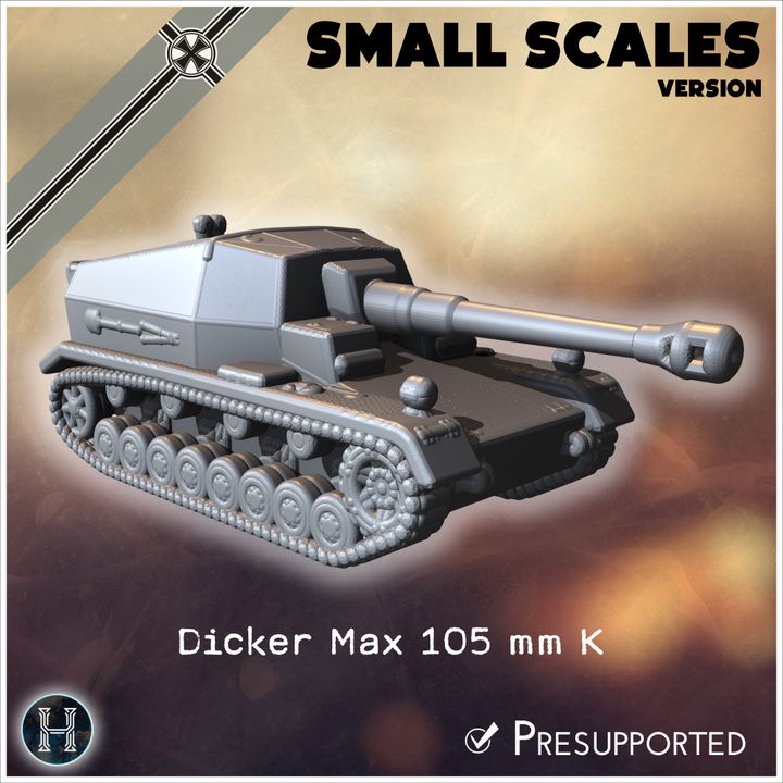 3D Printable Dicker Max 105 mm K (gp.Sfl.) Pz.Sfl. IVa (small scales ...