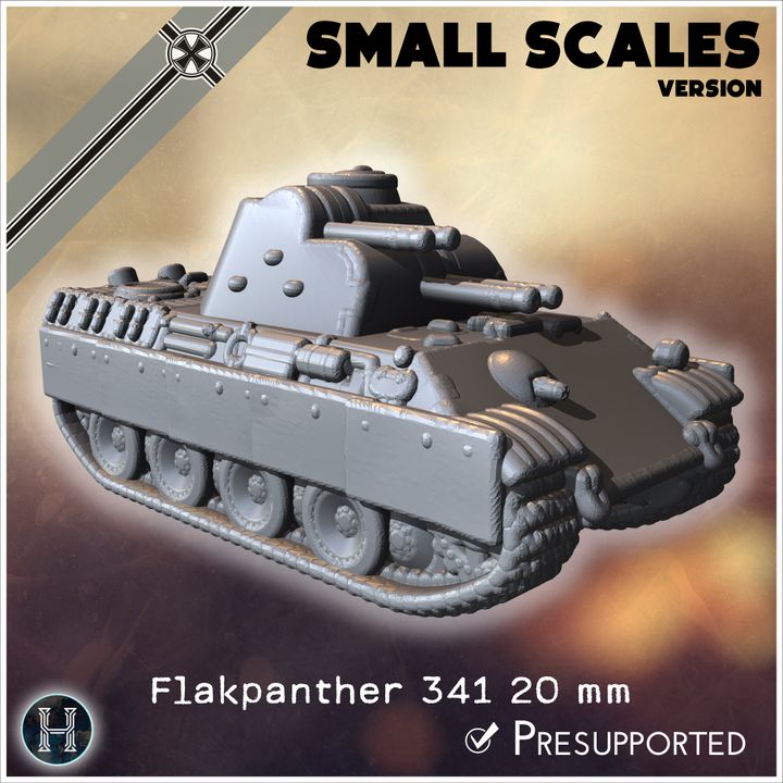 3D Printable Panzer V Flakpanther 341 mit 20 mm (small scales version ...