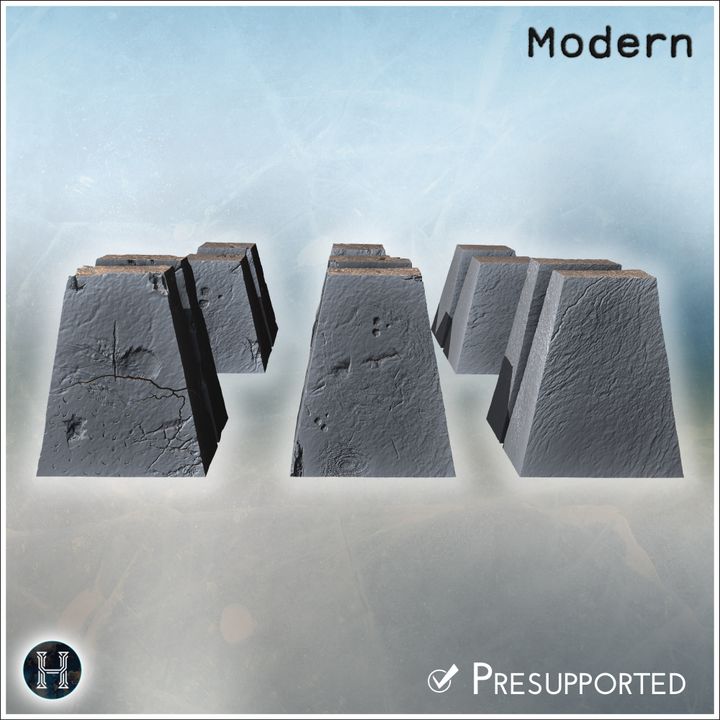3D Printable Set of 22 concrete dragon teeth for defensive ...