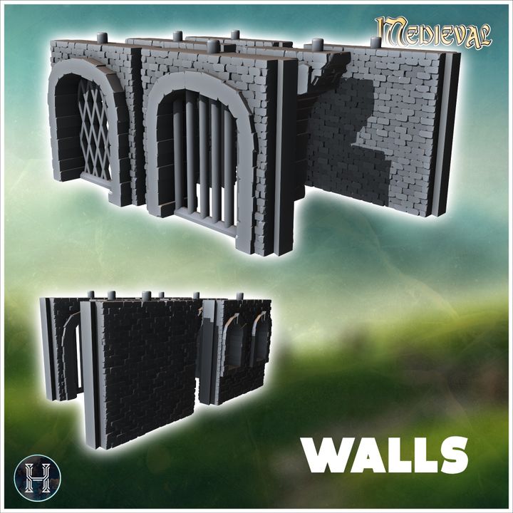 3D Printable Modular dungeon set with stone walls, archways, floors ...