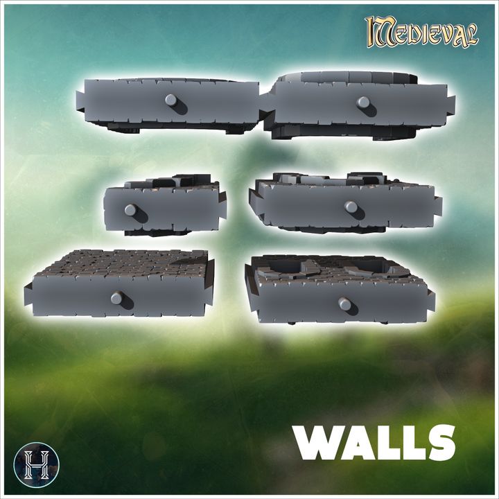 3D Printable Modular dungeon set with stone walls, archways, floors ...