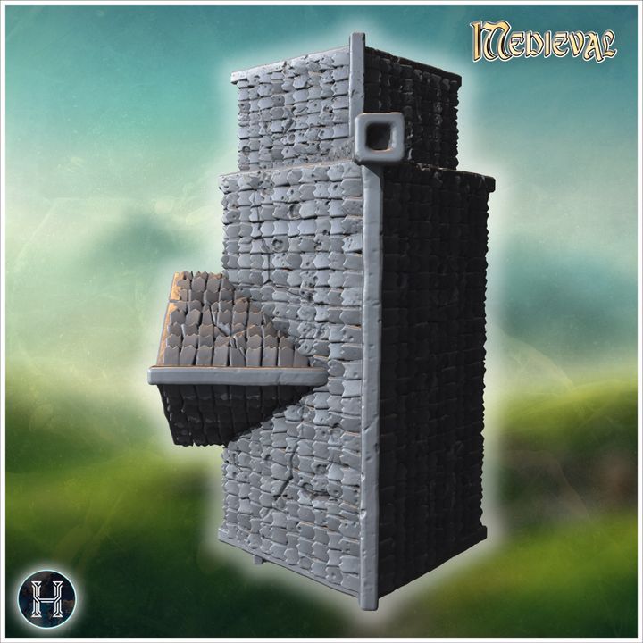 3D Printable Half-timbered medieval house with chimney, arched windows ...