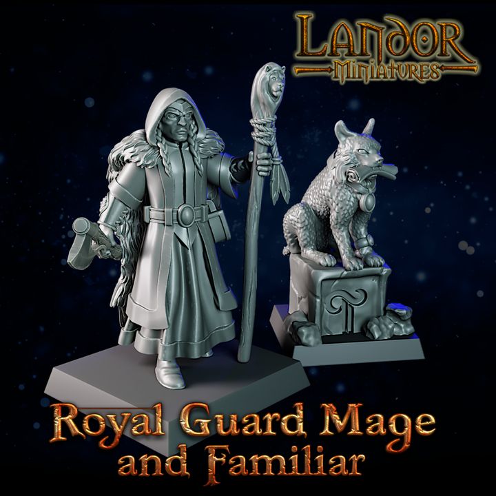 3D Printable Royal Guard Mage and Familiar by Landor Miniatures