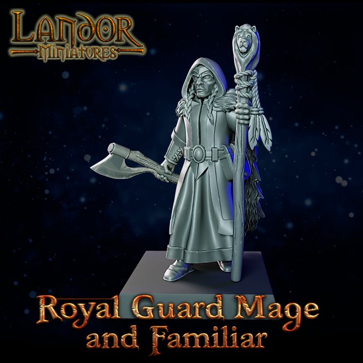 3D Printable Royal Guard Mage and Familiar by Landor Miniatures