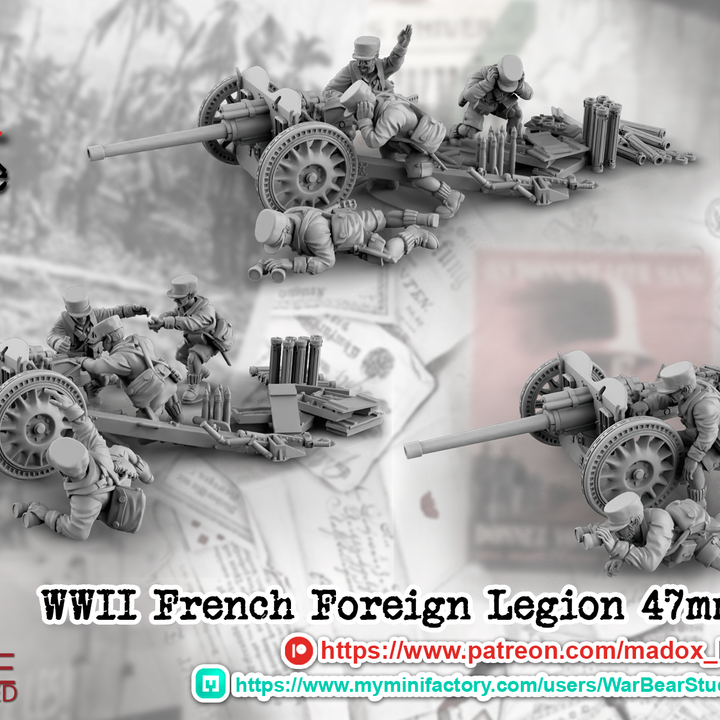 3D Printable WWII French Foreing Legion 47mm AT Gun by BattleCat Miniatures