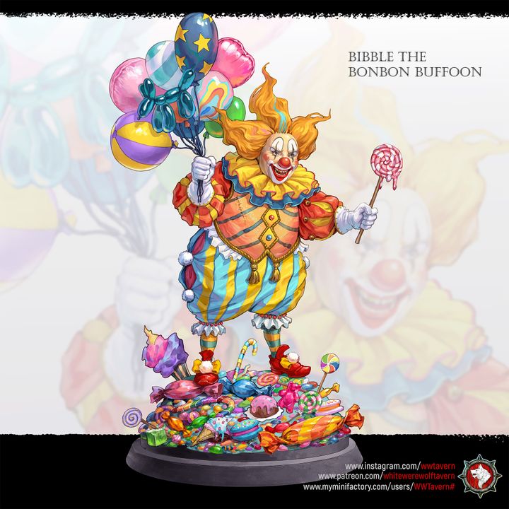 3D Printable Bibble the Bonbon Buffoon - 32mm & 75mm Pre-Supported STLs ...