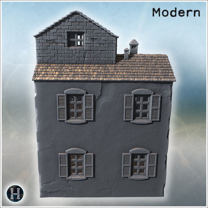 3D Printable House complex with interlocking volumes, wooden awning and ...