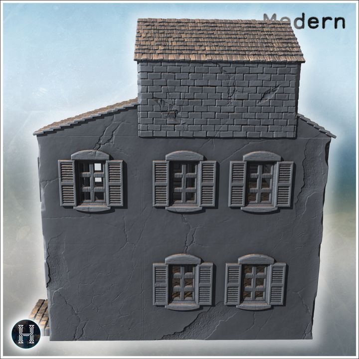 3D Printable House complex with interlocking volumes, wooden awning and ...