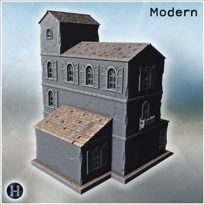 3D Printable Large manor house with arched windows, central balcony and ...