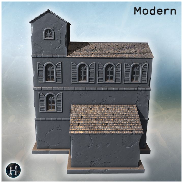 3D Printable Large manor house with arched windows, central balcony and ...