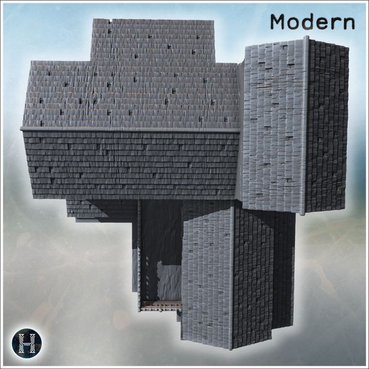 3D Printable Large manor house with arched windows, central balcony and ...