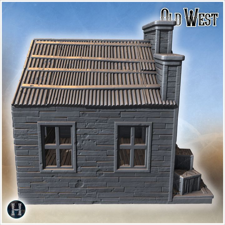 3D Printable General store with barrels, crates, signboard above door ...