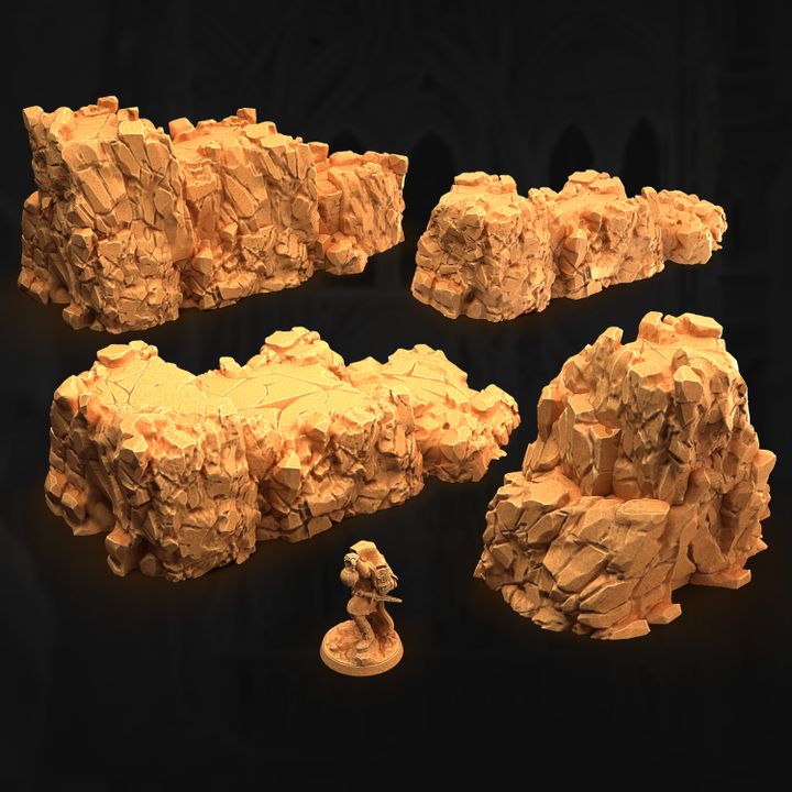 3D Printable Cliffs - The Sunless Lands by 3DHexes