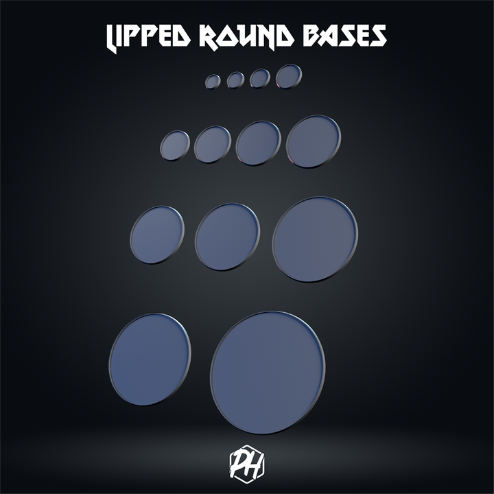 3D Printable 13 pcs Wargames Lipped Round Bases by Phutura Hobbies