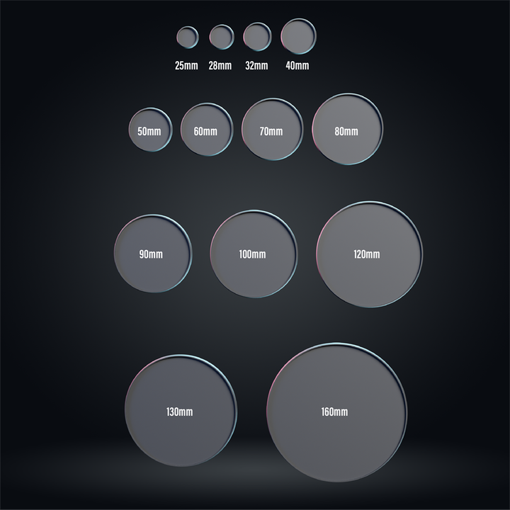 3D Printable 13 pcs Wargames Lipped Round Bases by Phutura Hobbies
