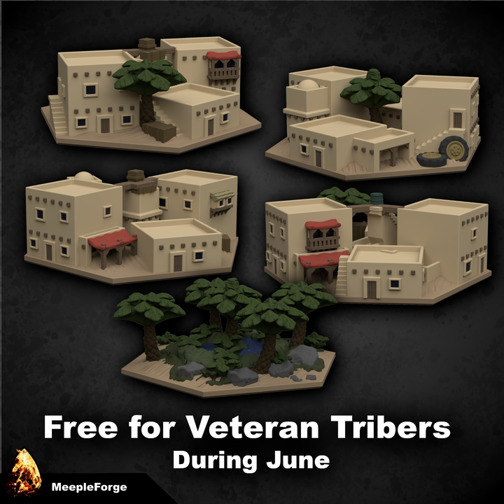 3D Printable Scenery Hex based Desert Towns by Andy at MeepleForge