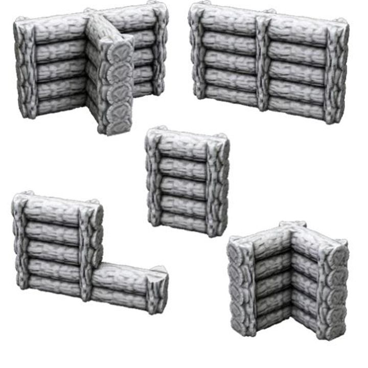 3D Printable 28mm Log Wall Set by Hayland Terrain