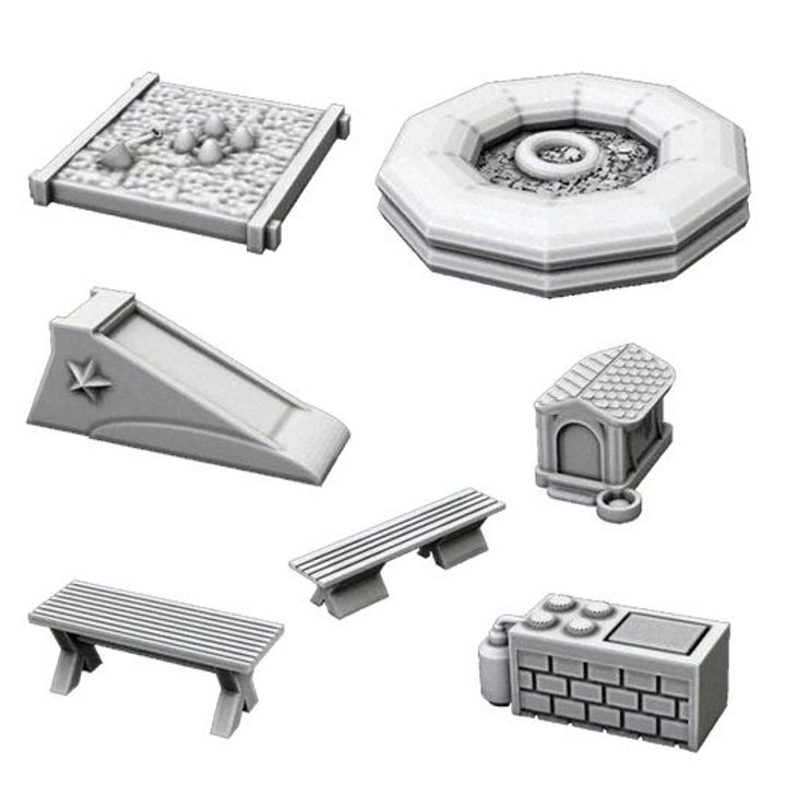 3D Printable 28mm Garden Accessories by Hayland Terrain