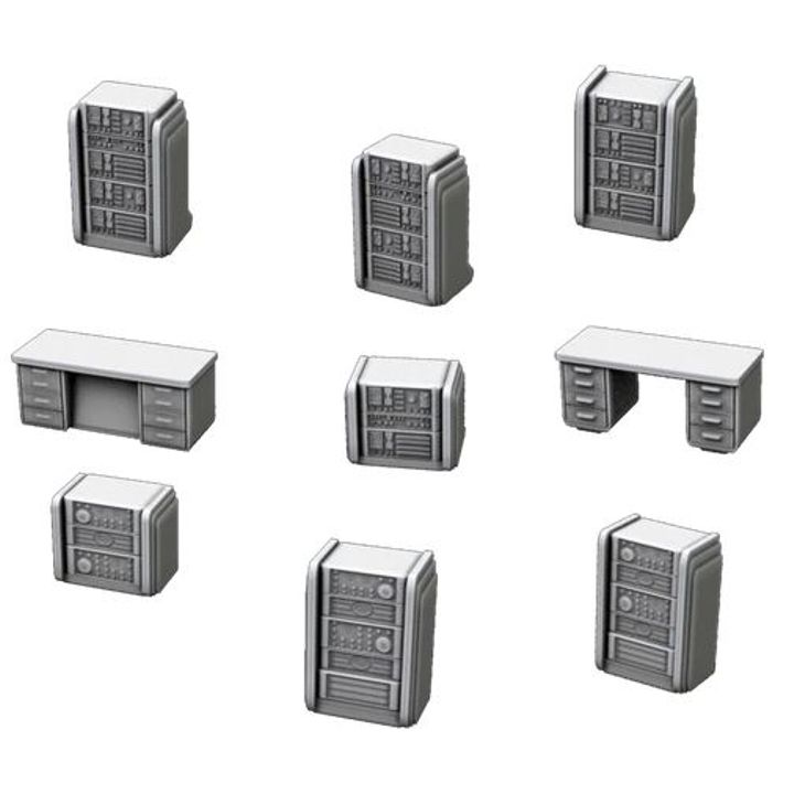 3D Printable 28mm Retro Consoles & Tables by Hayland Terrain