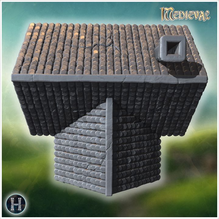 3D Printable Three-story medieval house with wooden beams, decorative ...