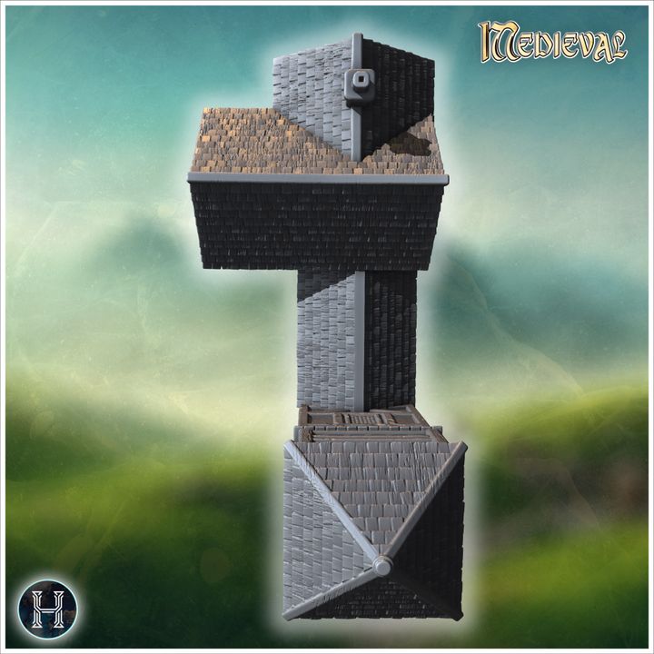 3D Printable Medieval house with tall watchtower, half-timbered walls ...