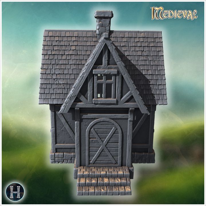 3D Printable Rustic medieval house with stone walls, wooden beams ...