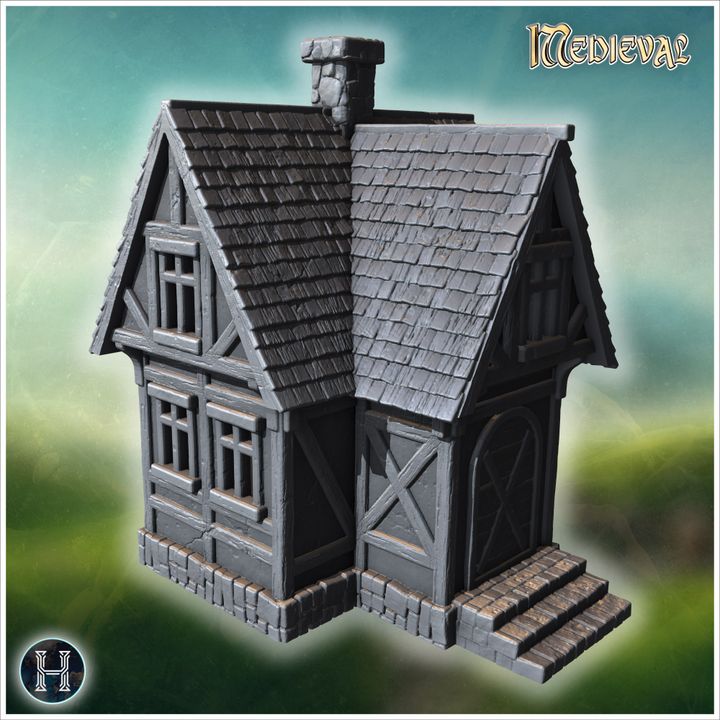 3D Printable Rustic medieval house with stone walls, wooden beams ...