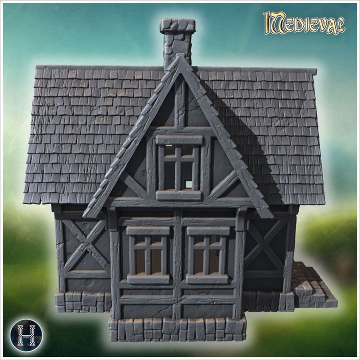 3D Printable Rustic medieval house with stone walls, wooden beams ...