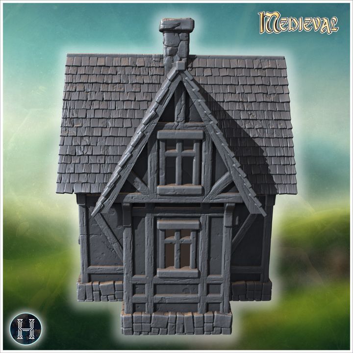 3D Printable Rustic medieval house with stone walls, wooden beams ...