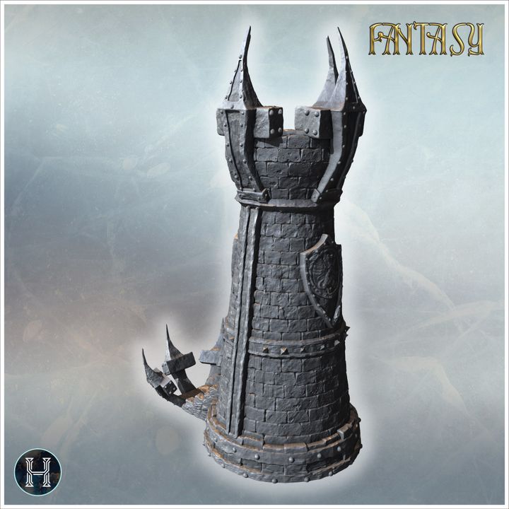 3D Printable Gothic stone tower with spiked battlements, engraved ...