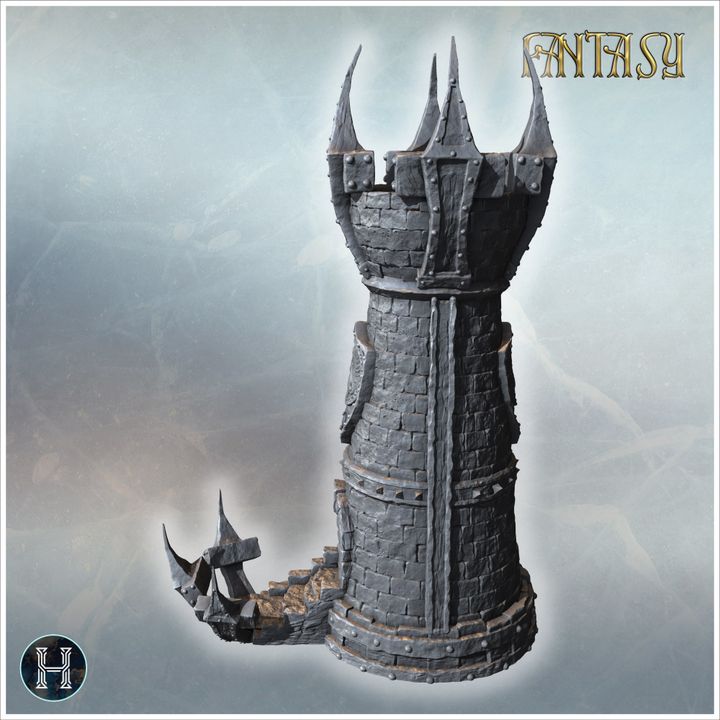3D Printable Gothic stone tower with spiked battlements, engraved ...